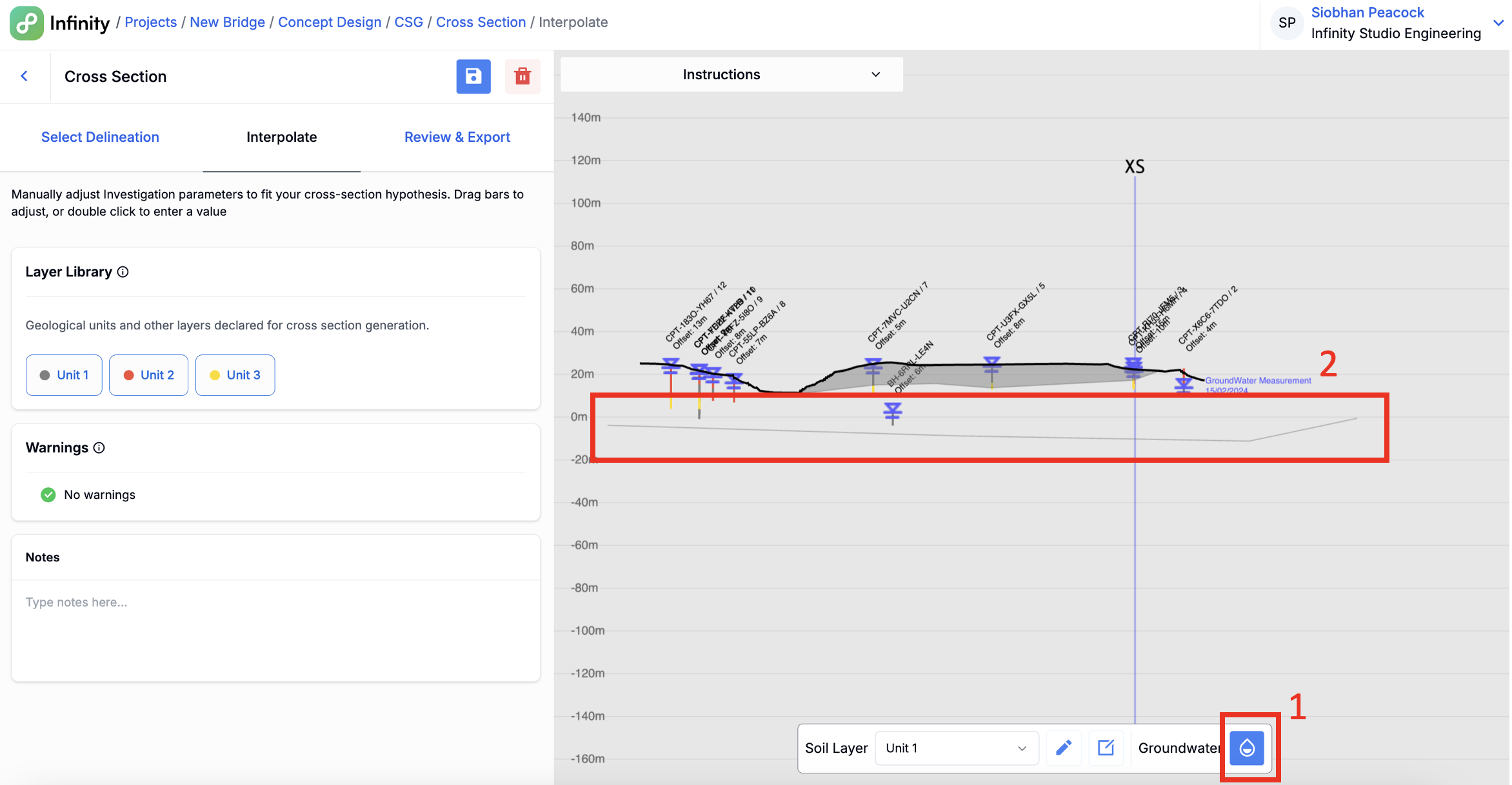 Developing a geological cross section – Infinity Studio